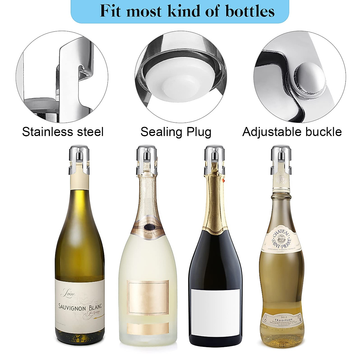 12 Pcs Stainless Steel Champagne Stopper Reusable Bottle Sealer Wine Corker Champagne Cork Stopper with a Built in Sealing Plug Compact Champagne Saver Plug for Cava Prosecco