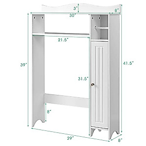 Tangkula Over The Toilet Storage Cabinet, Bathroom Space Saver w/Adjustable Shelves & Paper Holder, Freestanding Home Organizer Toilet Rack Stand w/Side Door & Anti-Topping Design, White