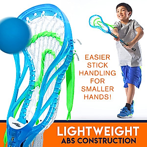 Franklin Sports Kids Mini Lacrosse Stick + Ball Set - Venom Youth Plastic Lacrosse Stick for Beginners - Perfect Set for Kids + Toddlers - Blue, 34"