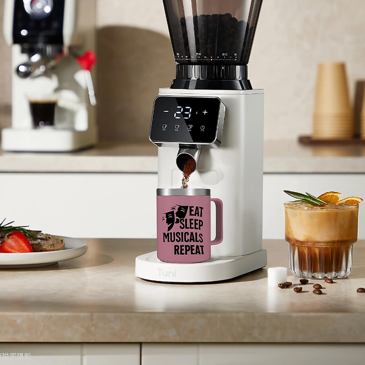 WFSJRED Theater Gifts 12 oz Insulated Mug for Coffee Mug with Leak-Resistant closeable hot lid for hot Drinks with Handle Broadway Gifts for Musicians (MUSICALS REPEAT)