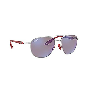 Ray-Ban RB3659M Scuderia Ferrari Collection Square Sunglasses, Silver/Chromance Polarized Grey Mirrored Blue, 57 mm