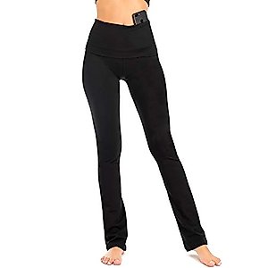 DEAR SPARKLE Bootcut Fold Over Leggings for Women | Slim Look Bootleg Yoga Pants w Pocket + Plus Size (C5 F) (Black, Large)