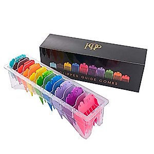 HOP Professional hair clipper guards attachments set-Trimmer guard attachment kit-Replacement guides combs-10 Pcs color coded from 1/16 to 1 inch-Universal clip fit all full-size Wahl clippers blades