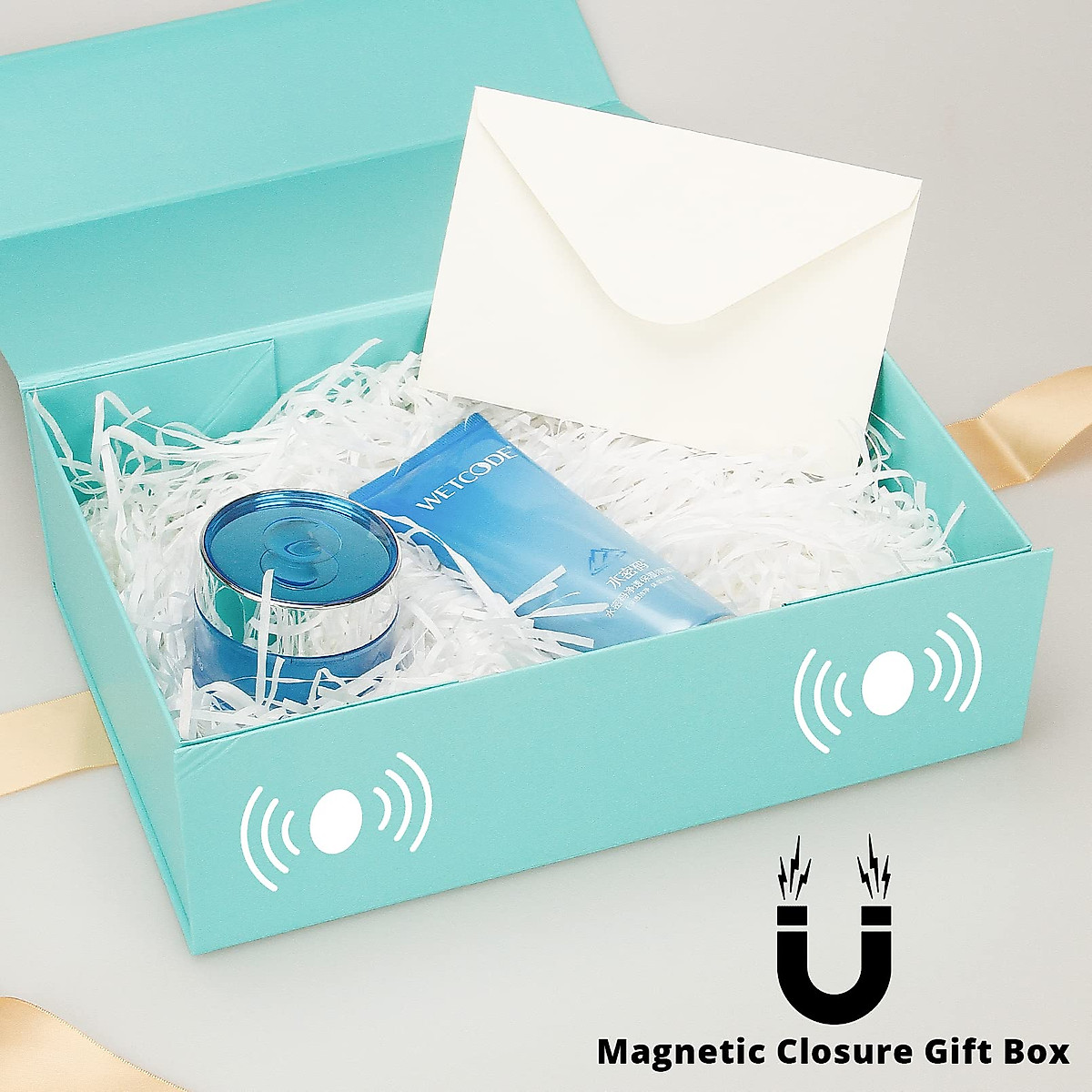 Gift Box 11x7.5x3.5 Inches,Sky Blue Gift Boxes with Magnetic Lid，Christmas Gift Box Contains Card, Ribbon, Shredded Paper Filler Gift Box for Gift Packaging,Christmas Birthdays Gift Packaging