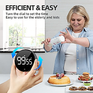 LFF Digital Kitchen Timers, Visual Timer with Large LED Display, Magnetic Countdown Countup Clock for Classrooms, Cooking, Studying, Teaching, Volume Adjustable Timer for Kids, Black
