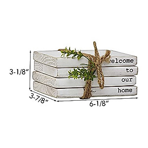 Parisloft Welcome to Our Home Decorative Faux Book Stack Decor, Small Home Decor Tied with Twine and Greenery, Farmhouse Sign for Tray, Coffee Table, Shelf, or Mantel,White