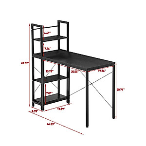TimmyHouse Table Computer Desk with 4 Tier Bookshelves Multipurpose Study Home Office