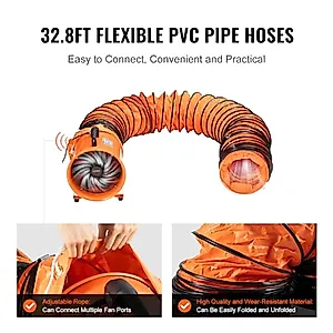 VEVOR Industrial Portable Air Blower Ventilator with Hose, 3198CFM 12 Inch Heavy Duty Tube Exhaust Fan with 33ft Flexible Duct, 585W High Velocity Air Mover for Extraction and Ventilation