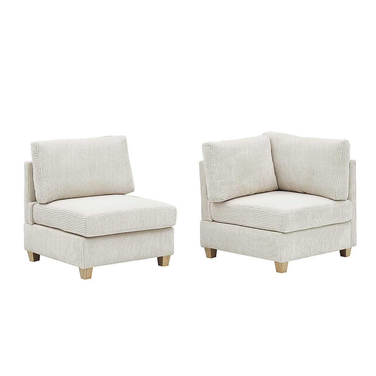 FANYE Modern Free Combinable Convertible Modular Sectional Sofa Couch W/Wood Legs and 2 Pillows for Home Apartment Office Living Room,Comfy Corduroy Upholstered Deep Seat Sofa&Couch for 4