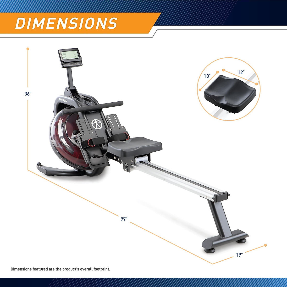 Marcy Pro Water Resistance Rower Rowing Machine for Home Gym LCD Monitor Tracks Time Distance Strokes and Calories NS-6023RW, Black/red/Silver