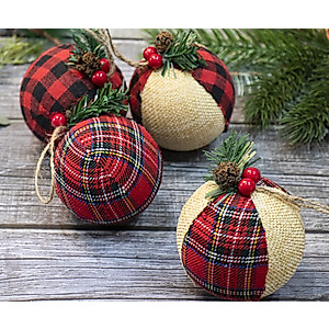 Burlap Christmas Hanging Ornaments, Farmhouse Rustic Christma Decorations, Natural Jute Ball Ornaments for Xmas Holiday Party Home Decor 12Pcs