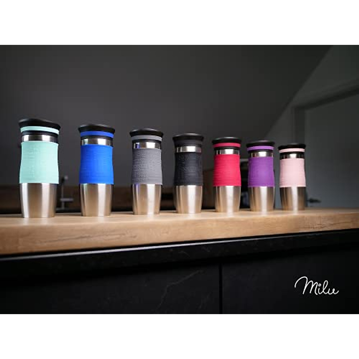 Milu Thermo Mug Insulated Cup Coffee & Tea Mug to go - 370ml, 450ml 100% leak proof - Stainless Steel Drinking Mug - vacuum insulation flask - Hot & Cold - Travel Mug (Black, 12oz (370ml))