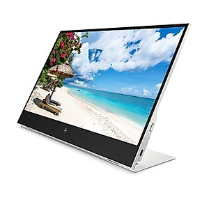 HP E14 G4 FHD (1920 x 1080) Portable Travel Monitor Bundle with 2 USB Type-C, Pink Gemstone Bluetooth Folding Wireless Keyboard, and White Pebble M350 Bluetooth Wireless Mouse