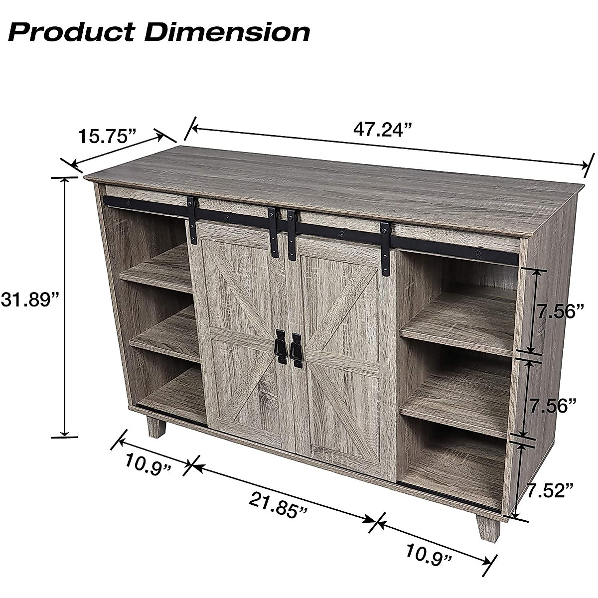 GOOD & GRACIOUS Sideboard for Livingroom, 50 inch Farmhouse TV Stand with Sliding Barn Doors, Sideboard Buffet 3-Tier Storage Cabinet for Kitchen