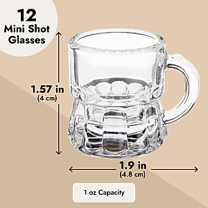 Okuna Outpost 12 Pack 1 Oz Mini Beer Mug Shot Glasses with Handles for Party, Birthday (1.57 x 1.9 In)