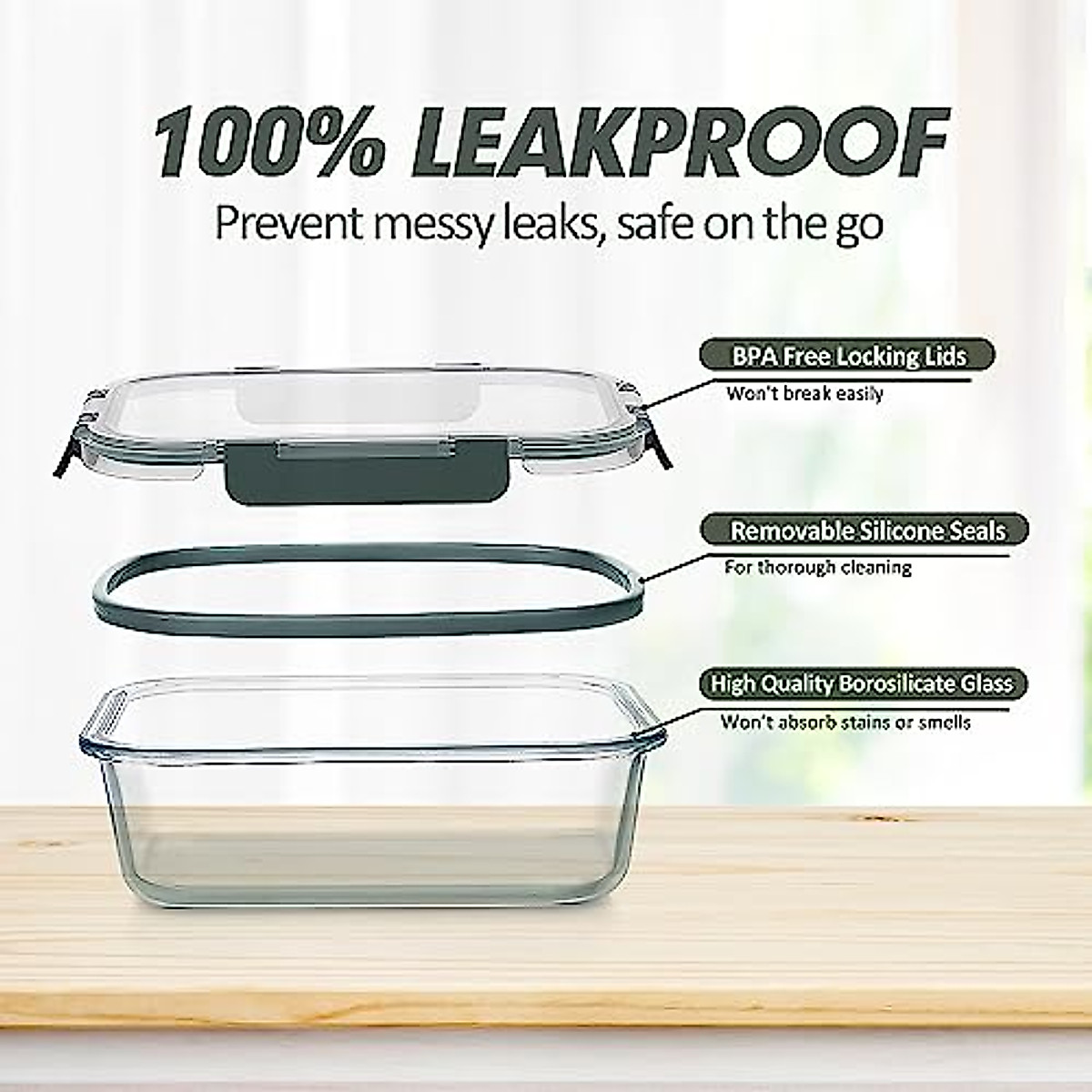 VERONES 24 Pieces Glass Food Storage Containers Set, Airtight Glass Lunch Containers, Stackable Glass Meal Prep Containers with Lids,BPA-Free, for Microwave, Oven, Freezer & Dishwasher Friendly,Grey