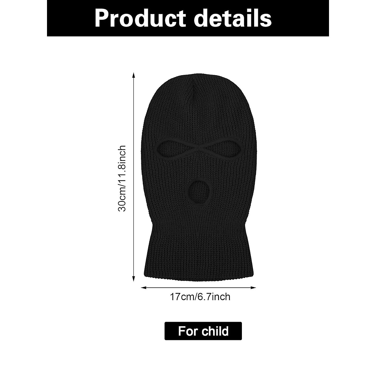 2 Pieces Knitted Full Face Cover 3-Hole Ski Mask Winter Balaclava Face Mask (Black)