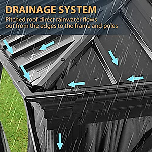 HAPPATIO 12' x 16' Hardtop Gazebo, Outdoor Aluminum Gazebo with Galvanized Steel，Double Roof Permanent Patio Metal Gazebo Canopy with Netting and Curtains for Garden, Patio, Lawns, Parties (Gray)