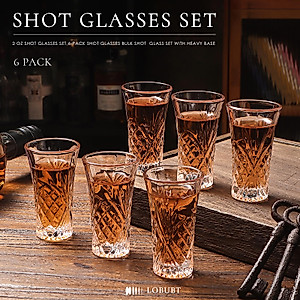 LOBUBT 2 OZ Shot Glasses Set,6-Pack Tequila Shot Glasses with Heavy Base Crystal Shot Glasses Bulk Small Whiskey Cordial Glass for Liqueur Spirits Bar Party Favor