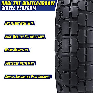 4 Pcs 10" Flat Free Tires Solid Pneumatic Tires Wheels, 4.10/3.50-4 Air Less Tires with 5/8" Center Bearings, for Wheelbarrow/Dolly/Garden Wagon Carts/Hand Truck/Wheel Barrel/Lawn Mower, 4 Pack
