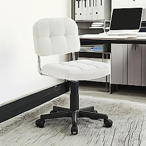 VECELO Modern Armless Home Office Desk Chair, 360°Rolling Swivel Adjustable Height for Make Up/Bed Room/Small Space, Linen Fabric, White