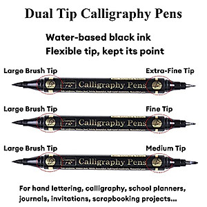 Sunshilor Dual Brush Calligraphy Pens Black Hand Lettering Pens for Beginners Writing, Art Drawing, Sketching, Illustration, Scrapbooking, Journaling, Double Brush Markers