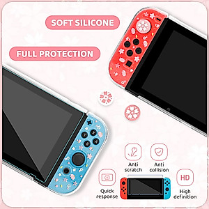 RHOTALL Sakura Pink Carrying Case Set for Nintendo Switch, Cute Cherry Blossom Storage Bag for Switch Accessories with Protective Case, Screen Protector, Adjustable Shoulder Strap and 2 Thumb Cap