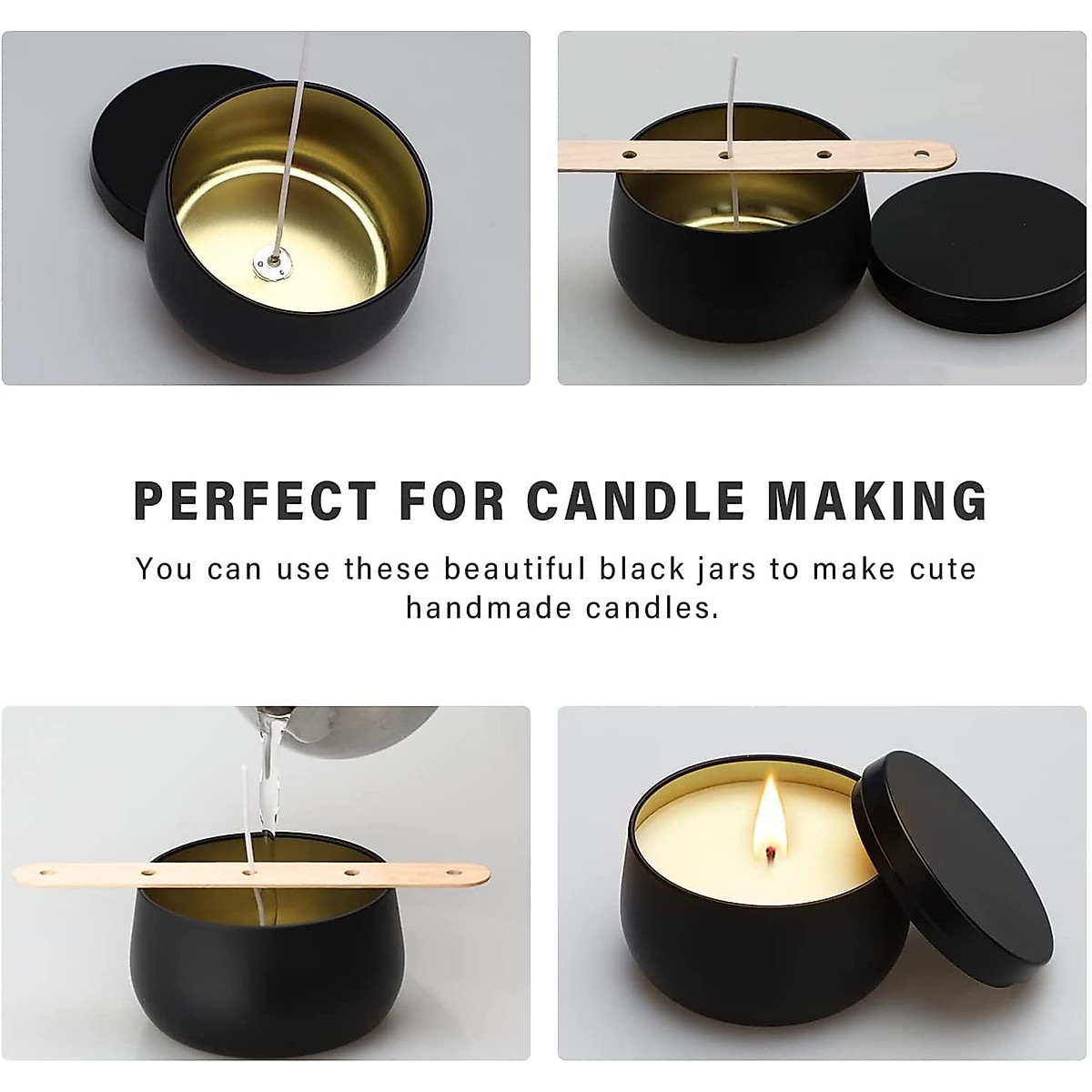 Black Candle Tins 24 Pieces,8oz Candle Jars Candle Containers with Lids, 8 oz, for Candles Making, Arts & Crafts, Storage, and Gifts