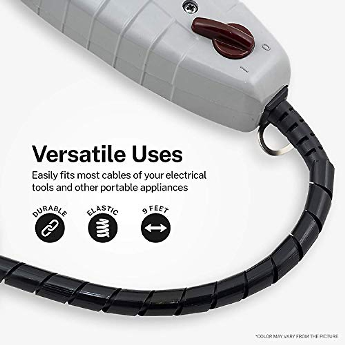 Tangle Stop Cord Cover & Detangler | Perfect for Cable Management (9-Foot, Black)