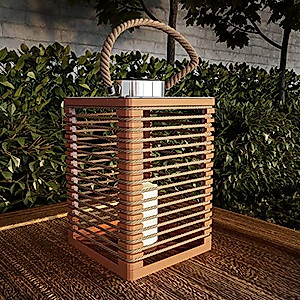 Pure Garden 50-LG1085 Solar Powered LED Outdoor/Indoor Flickering Flameless Candle Lantern Decorative Light with Rope Accents (Natural)