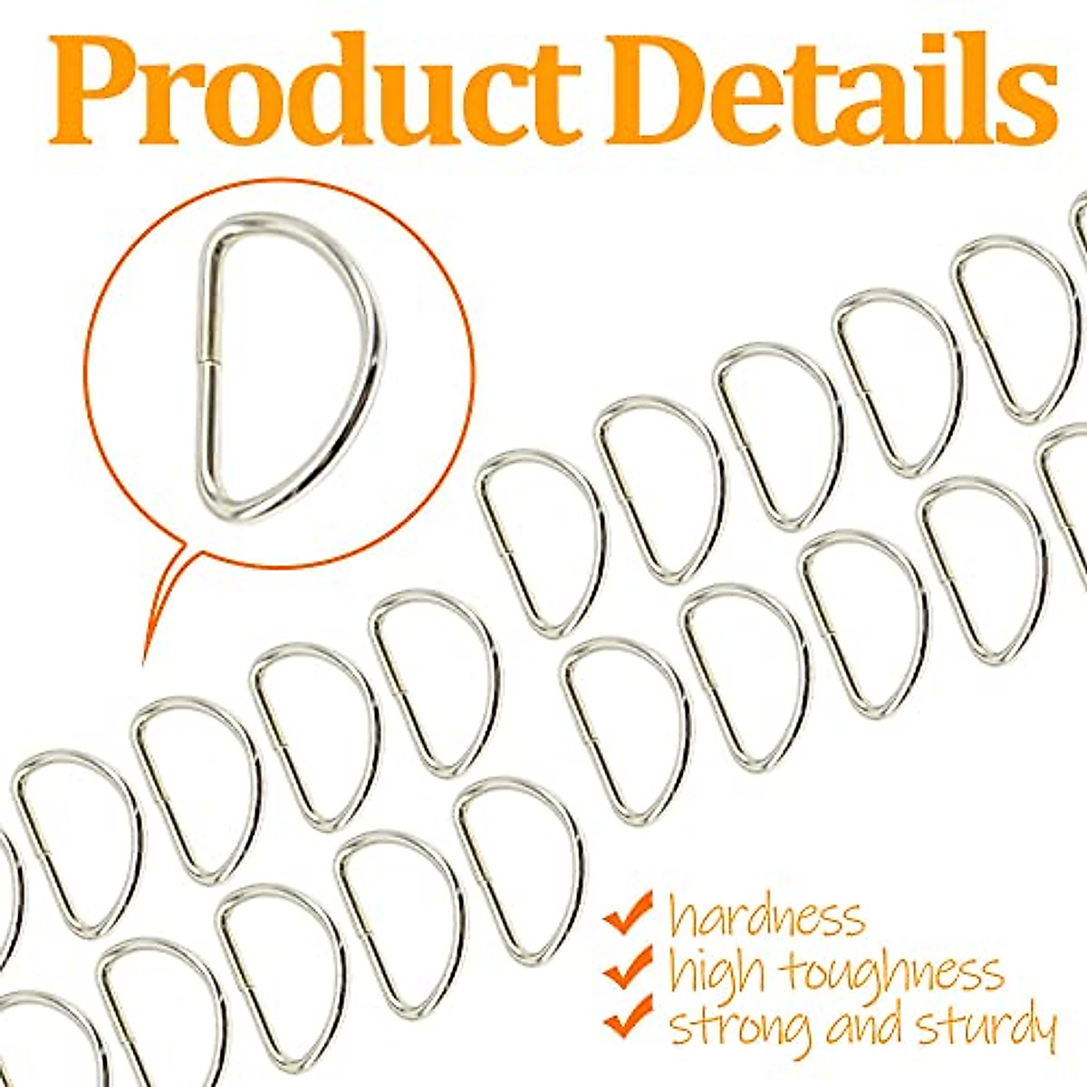 Hocansen 100 Pieces D Rings 15mm Metal D Ring Buckle Clips Sewing Accessories for Hand DIY Hardware Bags （15mm/D）
