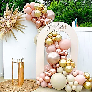 RUBFAC 143pcs Rose Gold Balloon Arch Kit Nude Pastel Pink Rose Gold Confetti Balloon Metallic Gold Balloon Garland for Baby Shower Birthday Wedding Bachelorette Party Decoration