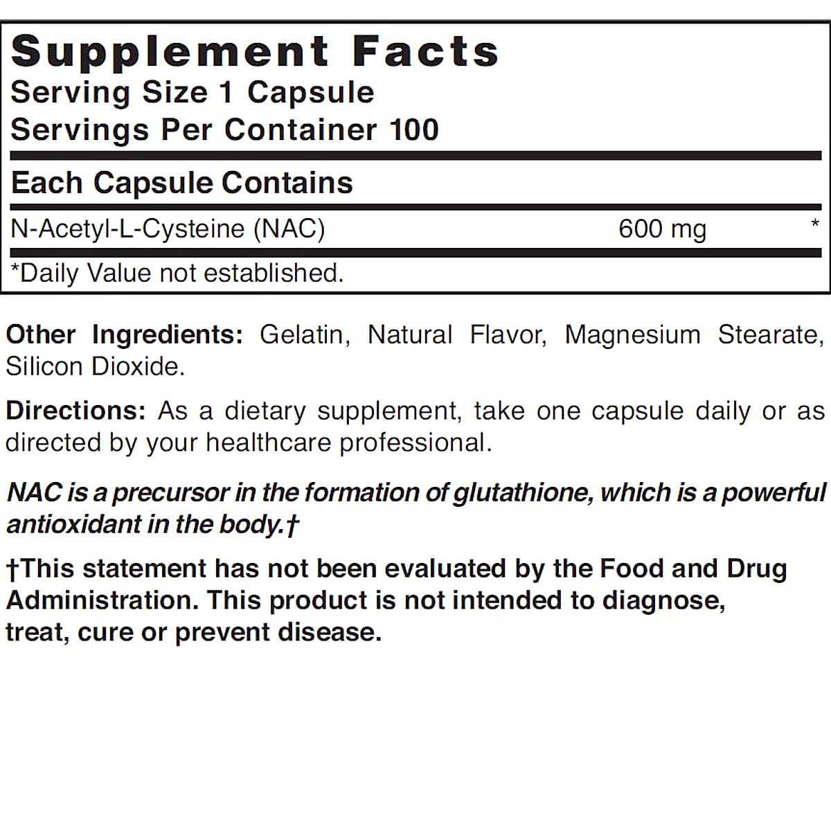 Nature's Blend NAC Supplement N-Acetyl-L-Cysteine 600mg 100 Capsules - Immune Support, Antioxidant for Cellular Health