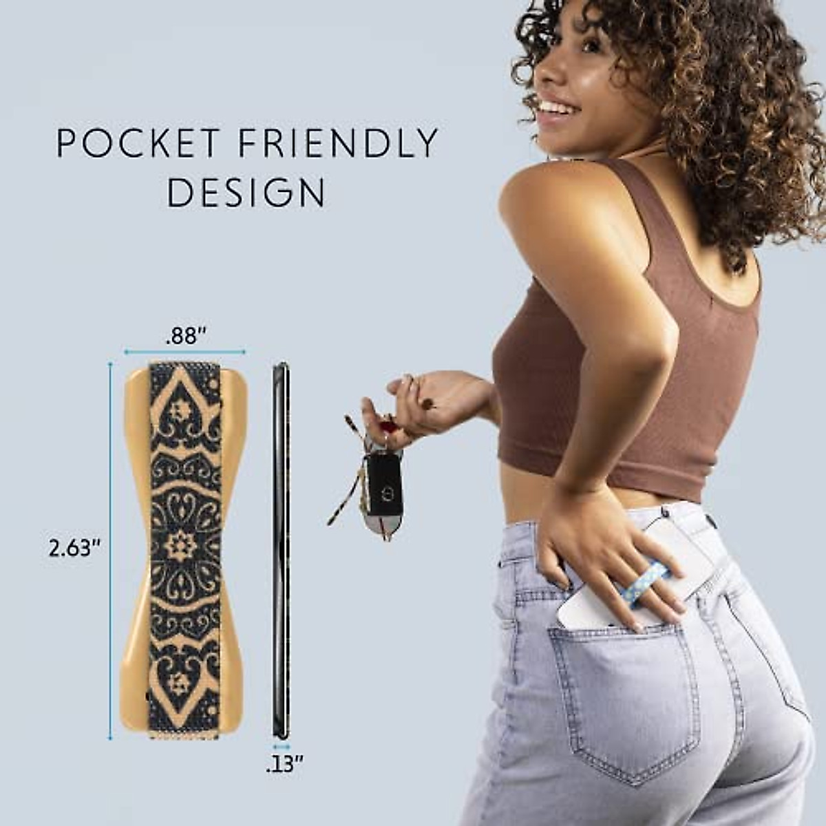 LoveHandle Boho Gold Design Phone Grip - Elastic Phone Strap with Gold Base - for Most Smartphones and Mini Tablets, lh-01-bohogold