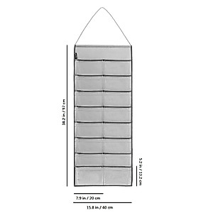 ANZORG Wall Hanging Headband Organizer Ribbon Hair Hoops Storage Hairbands Hair Accessory Holder with Clear Pockets (GREY-16 POCKETS)