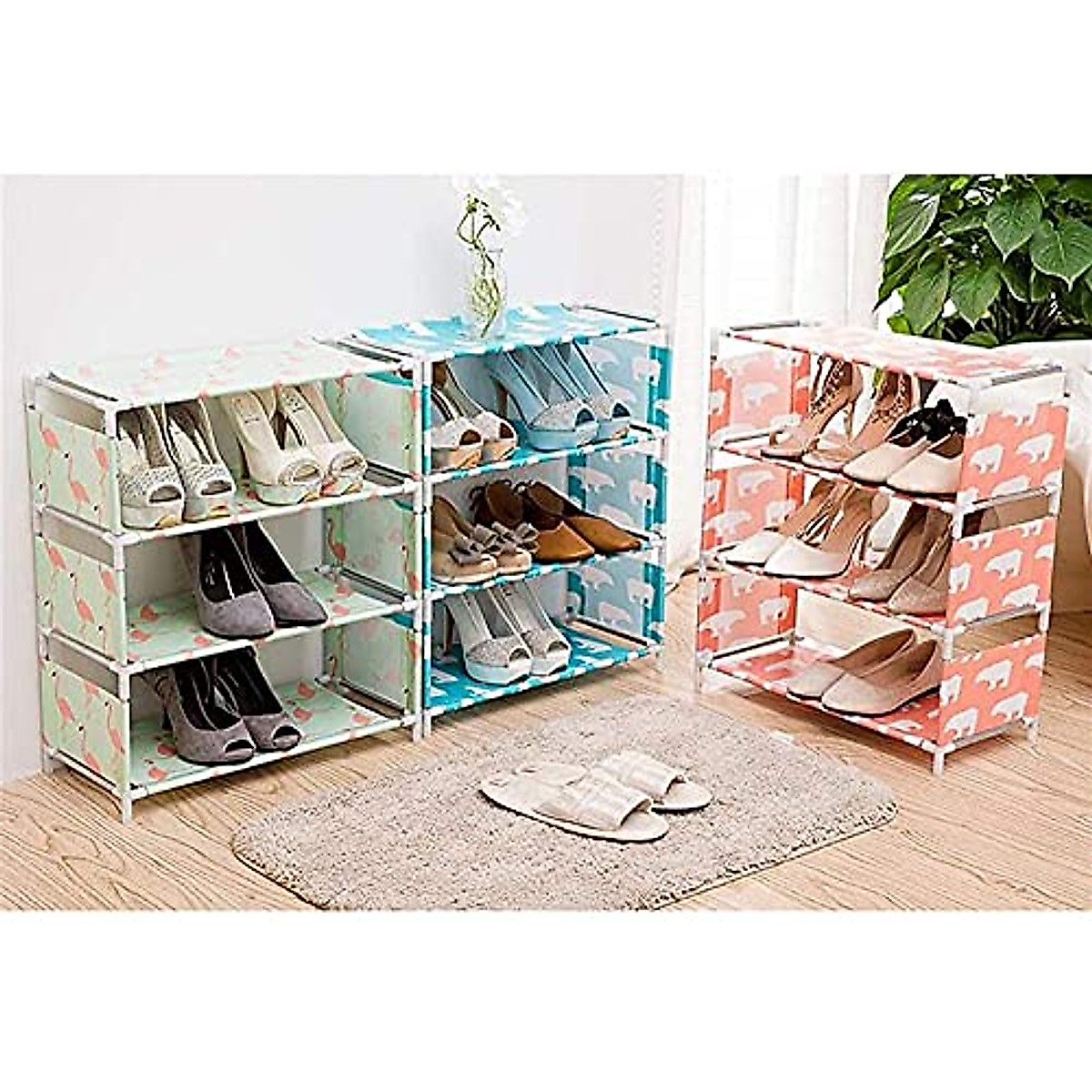 llibnn Shoe Rack,Non-Woven 4-Tier Dust-Proof Shoe Standing Storage Tall Shoe Organiser with Waterproof Fabric Tiers Simple Assembled,462254CM (Color : F) (Color : E)