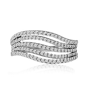 Hdiamonds 1/2 Carat Total Weight (cttw) 10K White Gold Diamond Multi-Row Wave Ring for Women (Size: 8)