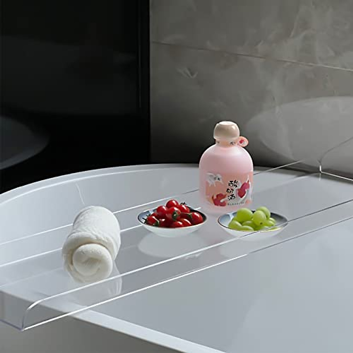 Clear Bathtub Caddy Tray, Bathroom Storage Rack, Acrylic Bath Rack, Tub Shelf, Tub Tray Accessories for Bath,35.4" Lx7.9 Wx1.2 H,Clear