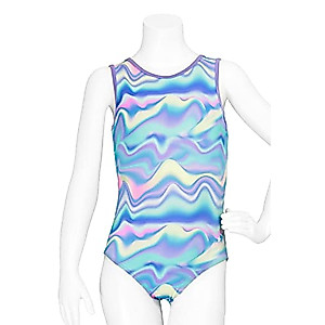 Destira Leotards for Girls Gymnastics, Cotton Candy Multi-Colored Swirls Fun Design Dance, Ballet One-Piece Outfit, Child Medium (8)
