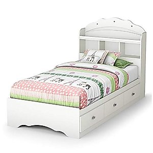 South Shore Tiara Wood Twin Bookcase Storage Bed in Pure White