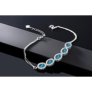 Gem Stone King 925 Sterling Silver London Blue Topaz Tennis Bracelet For Women (5.54 Cttw, Gemstone Birthstone, Oval 7X5MM, 7 Inch + 1.5 Inch Extender)