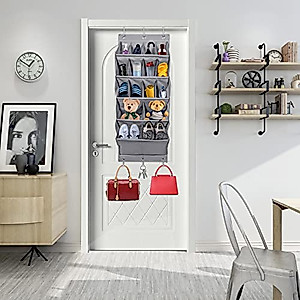 GAKKY STO Over the Door Shoe Organizer, Hanging Shoe Organizer, Storage Various Compartments with 3 Hooks Shoe Storage Rack Organizer for Shoes, Sneakers and Home Accessories, Grey 1-PACK