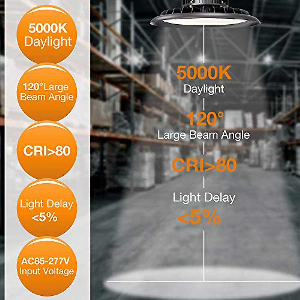 UFO LED High Bay Light 150W 21,000lm 5000K Daylight 600W HID/HPS Equivalent with US Plug 5’ Cable LED Warehouse Lights Commercial Shop Workshop Garage Factory Lowbay Area Lighting Fixture, Non-Dim