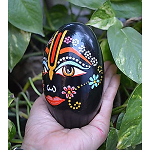 Laddu Gopal Shaligram Stone with Beautiful Design Painted on it Black~I-5574