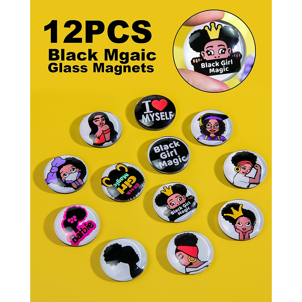 12 Pack Black Girl Magic Refrigerator Magnets-Funny Refrigerator Magnets-Whiteboard Decoration Magnet-Locker Magnets Cute Refrigerator Magnet, Kitchen Classroom and Office