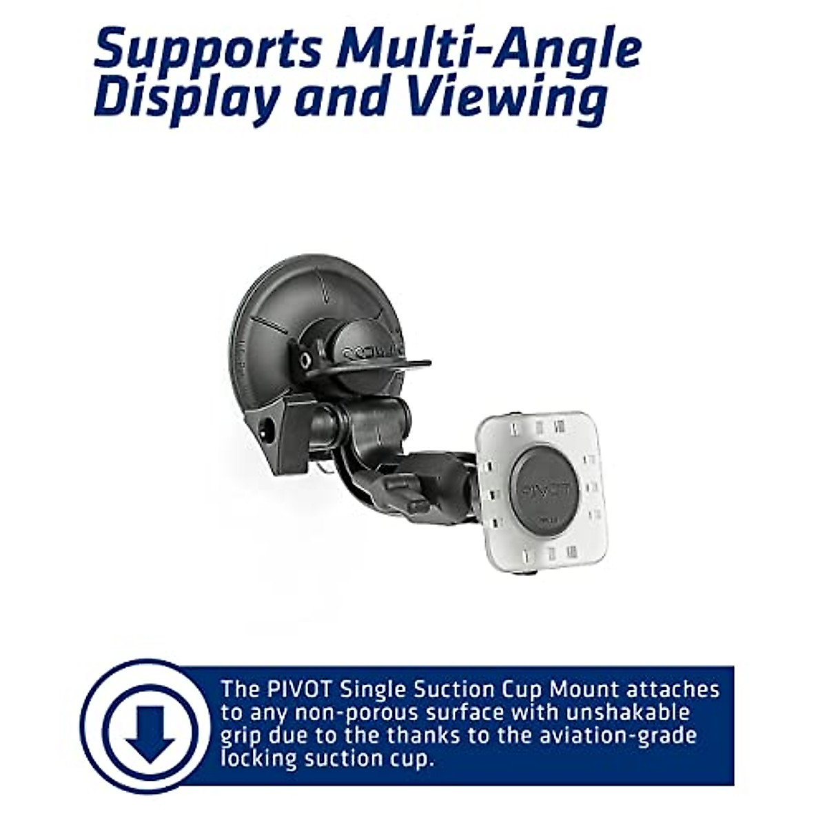 PIVOT Single Suction Cup Mount - Curved Arm - Supports Multi-Angle Display and Viewing - for Professional Pilots, General Aviation