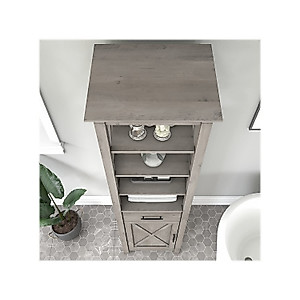 Bush Furniture Key West Bathroom Tall Narrow Bookcase Cabinet, Driftwood Gray