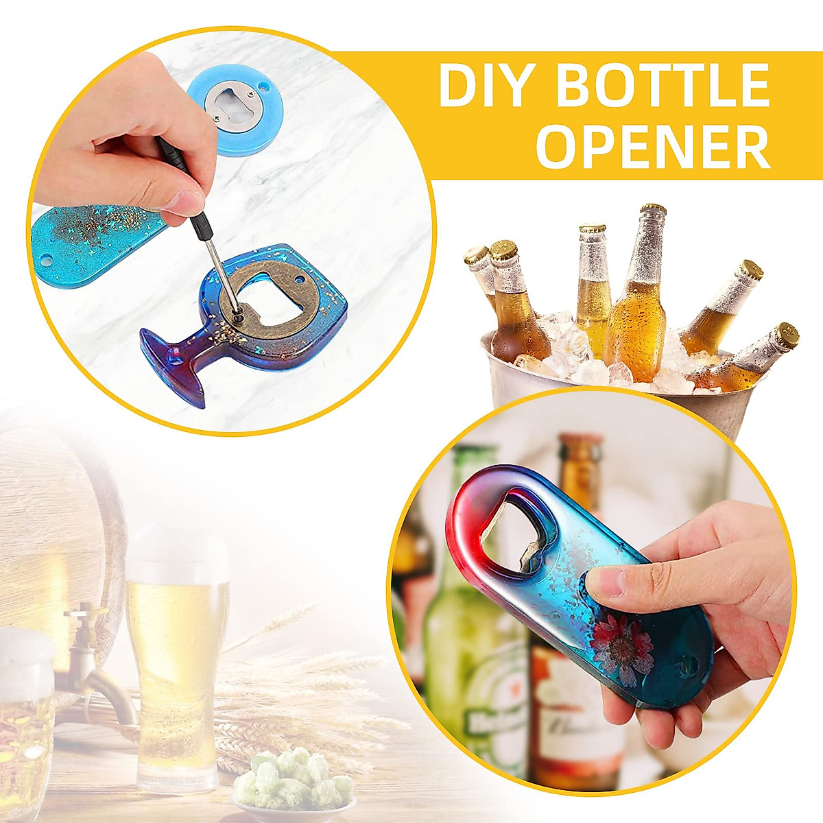 Ohiyoo 100 Set Bottle Opener Insert DIY Bottle Opener Hardware Stainless Steel Metal Bottle Opener Insert Kits Silver Resin Bottle Opener Hardware Beer Bottle Opener DIY Hardware (Silver, 100 Set)