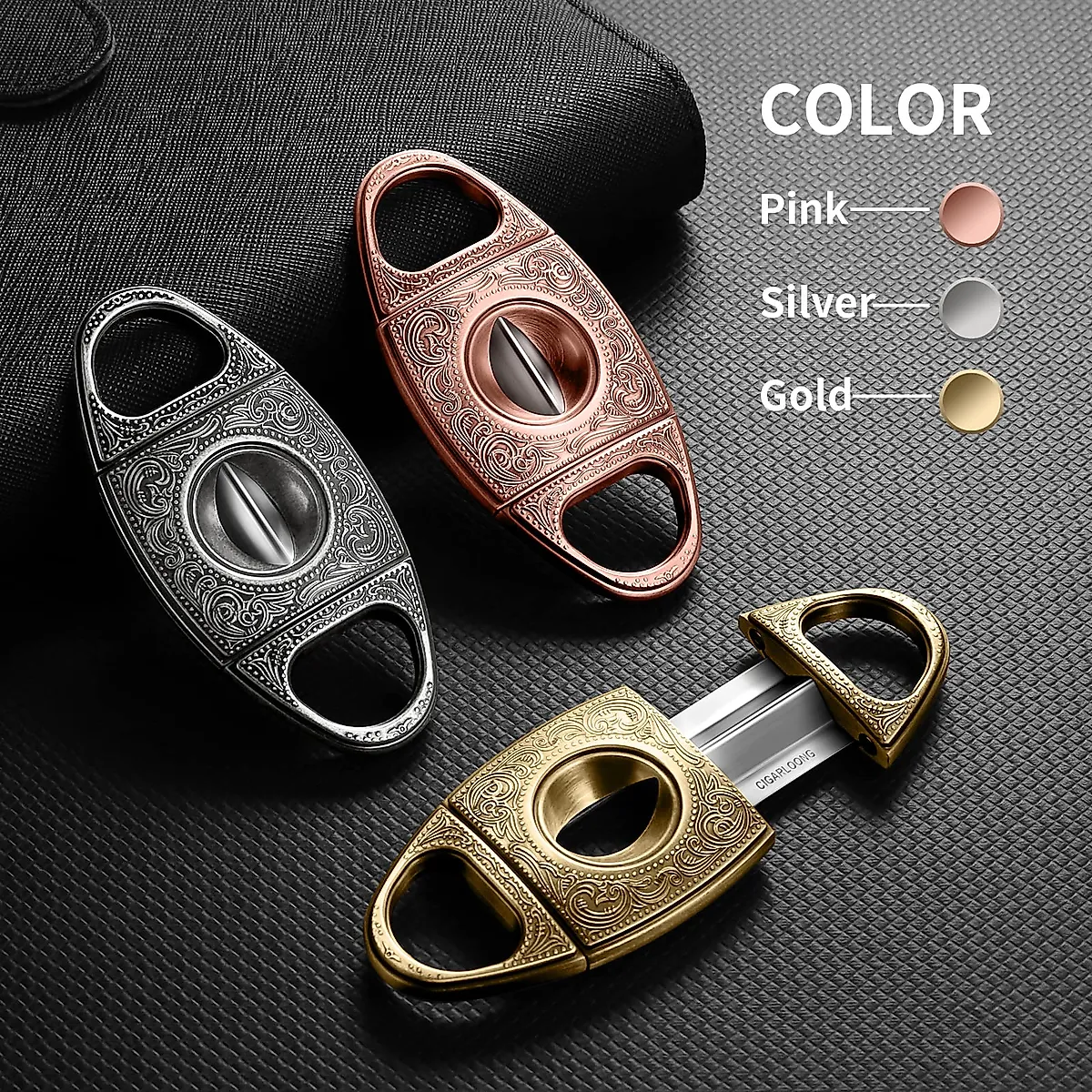 V-Cut Cigar Cutter, Sharp Blade Stainless Steel Carved Cigar Guillotine Scissors with Gift Box(Color:Gold)