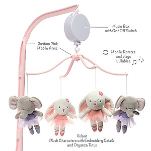 Bedtime Originals Tiny Dancer Musical Baby Crib Mobile - Pink, Animals, Elephant